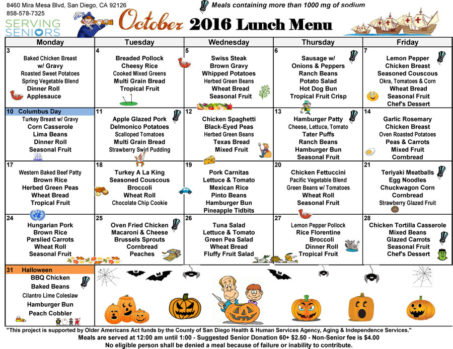 October lunch menu now available! | Mira Mesa Center