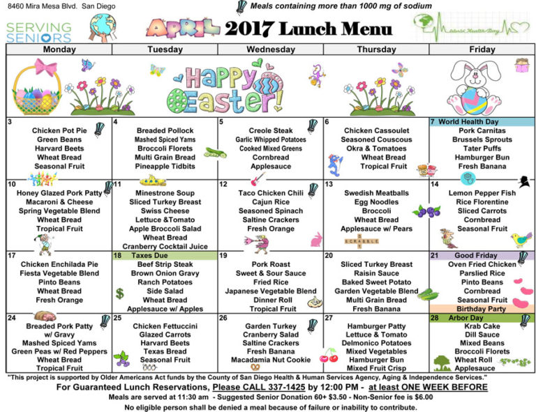 April 2017 Lunch Menu Now Available! | Mira Mesa Center