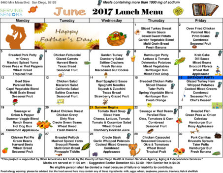 June 2017 Lunch Menu Now Available! | Mira Mesa Center