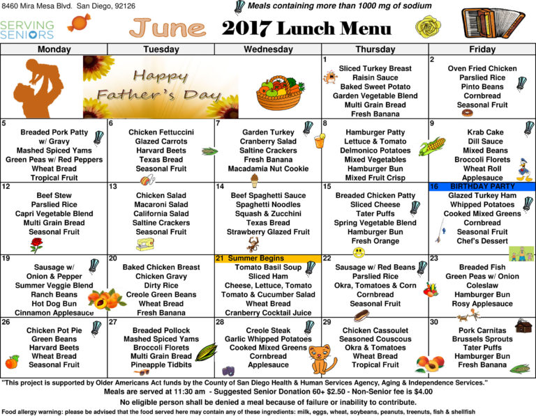 June 2017 Lunch Menu Now Available! | Mira Mesa Center