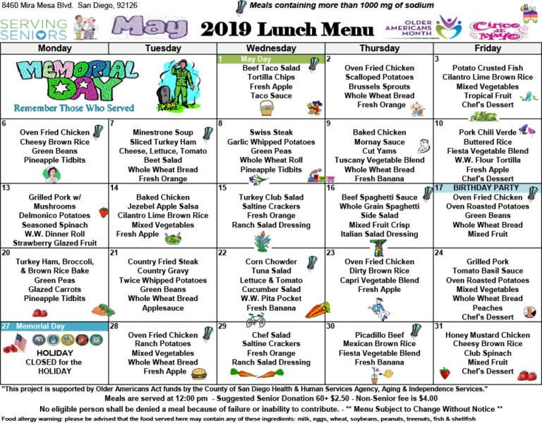 May 2019 Lunch Menu Now Available! | Mira Mesa Center